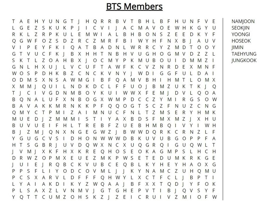 BTS Member Word Search (Hard) Quiz - By HoneyCider
