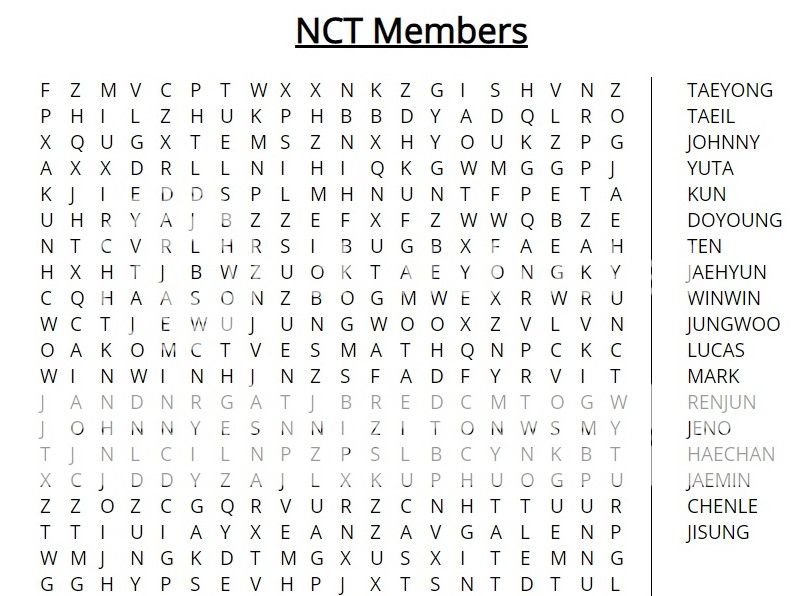 NCT Member Word Search Quiz - By HoneyCider