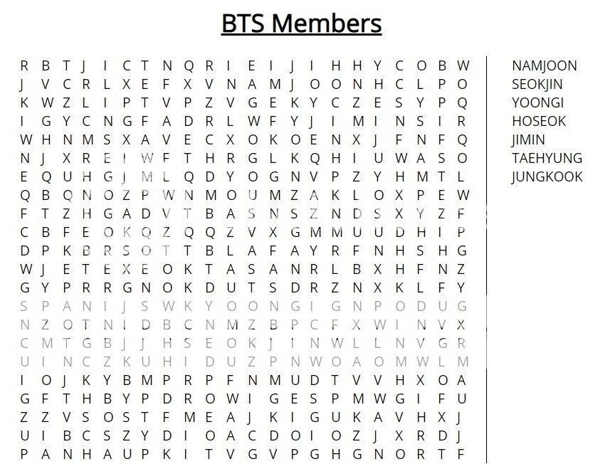 BTS Member Word Search (Medium) Quiz - By HoneyCider